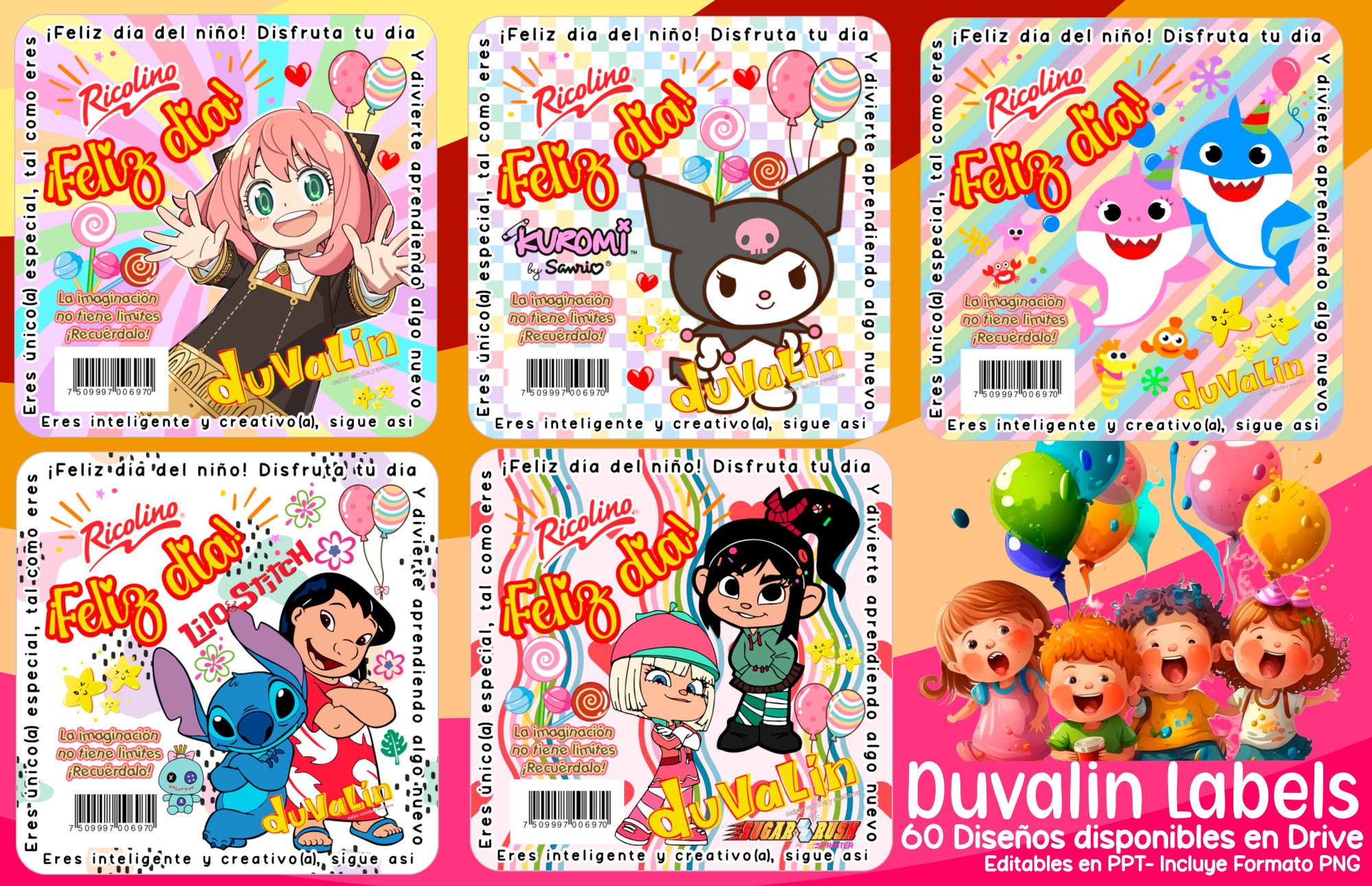 60 EDITABLE Duvalín Labels and 50 Blister Labels Sweets PNG Children's ...