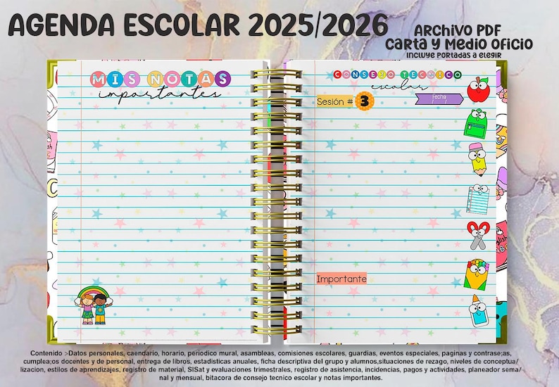Agenda escolar colorida y completa para maestra de primaria ciclo ...