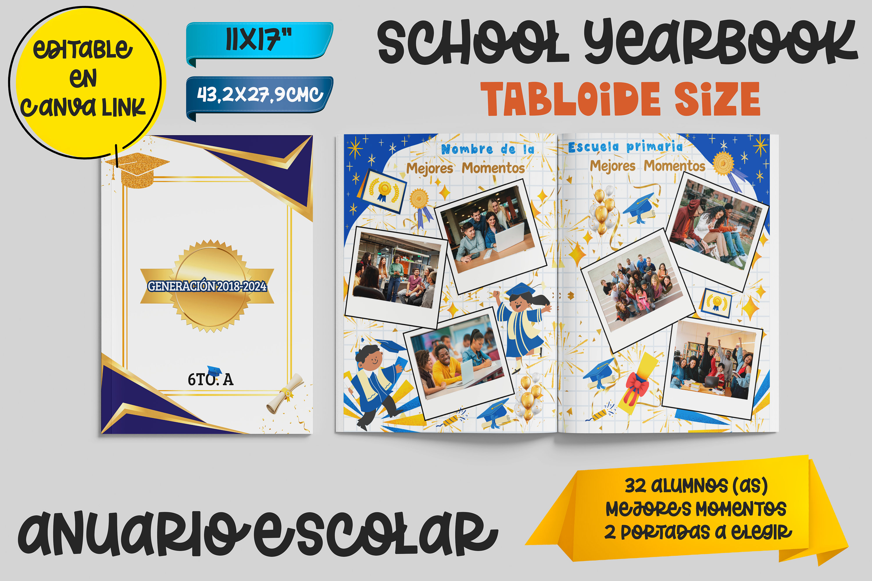 School Yearbook Template Editable in Canva / School Yearbook 2024 ...