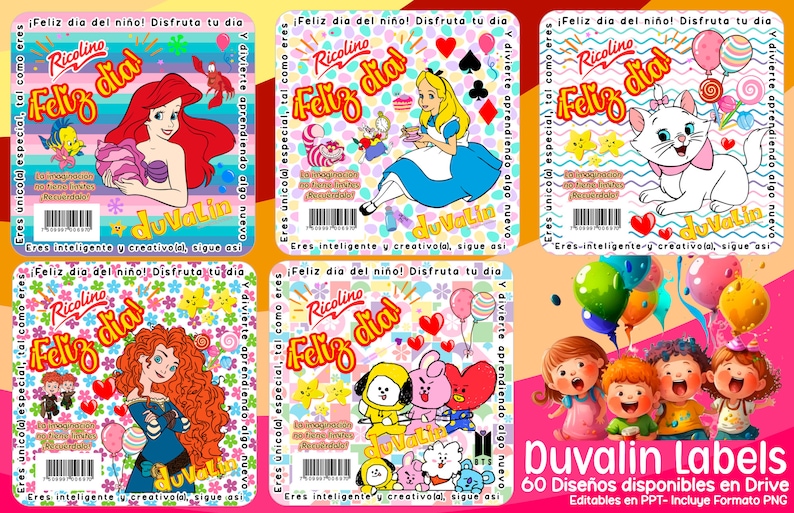 60 EDITABLE Duvalín Labels and 50 Blister Labels Sweets PNG Children's ...