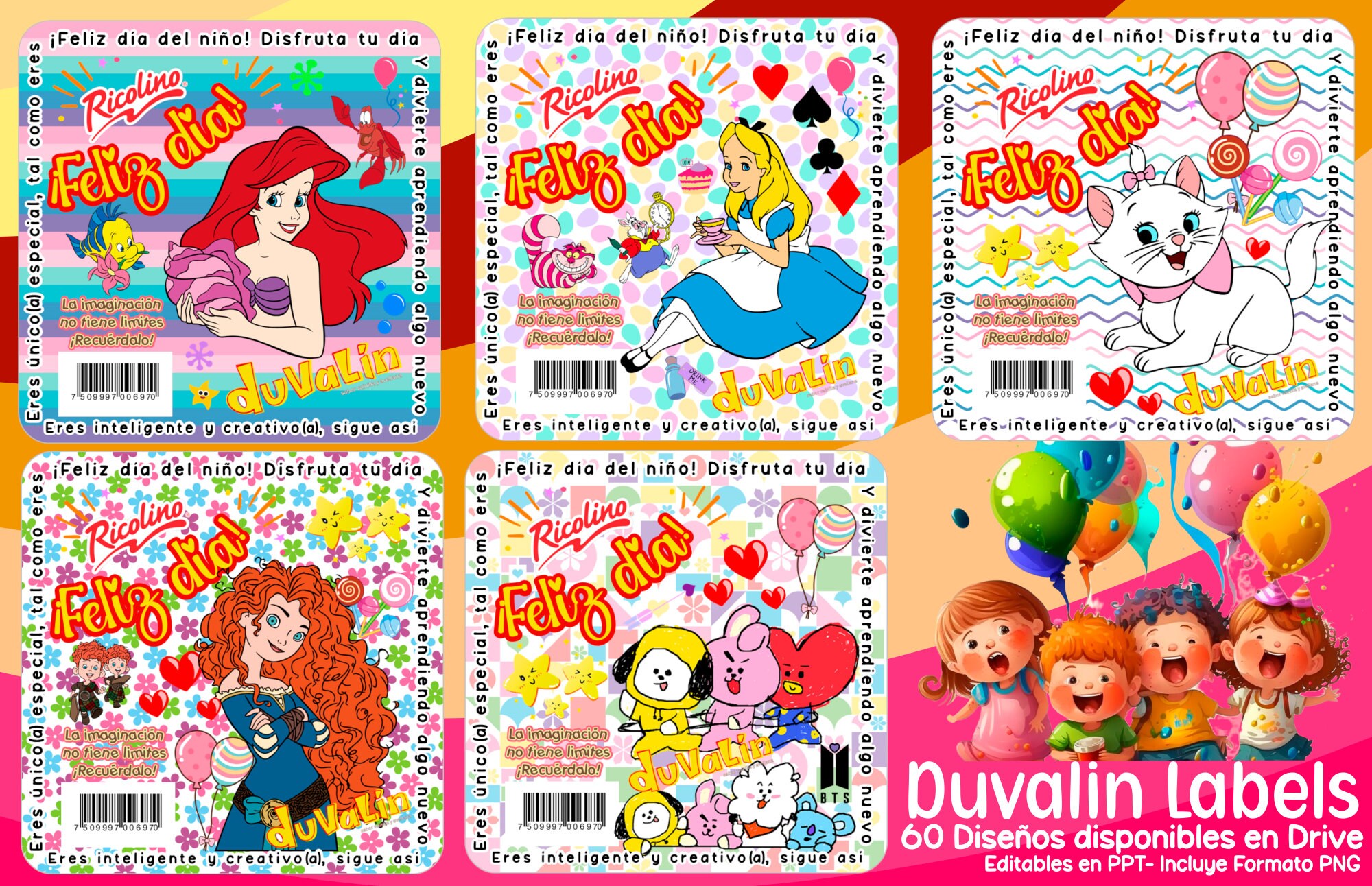 60 Duvalín Labels PNG and 50 Blisters Labels Sweets PNG Children's Day ...