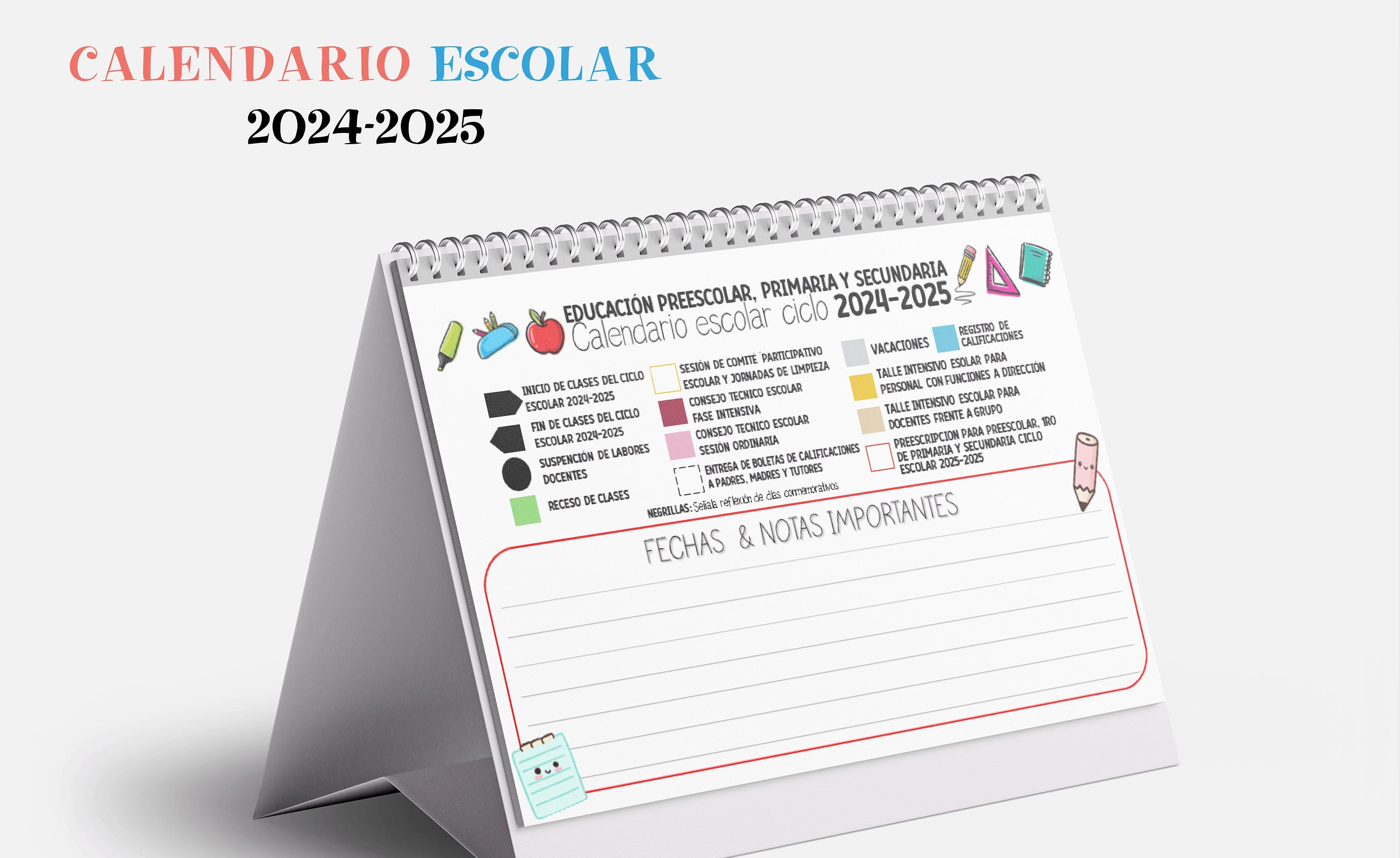 Beautiful School Desk Calendar for the 2024-2025 School Year, Half ...