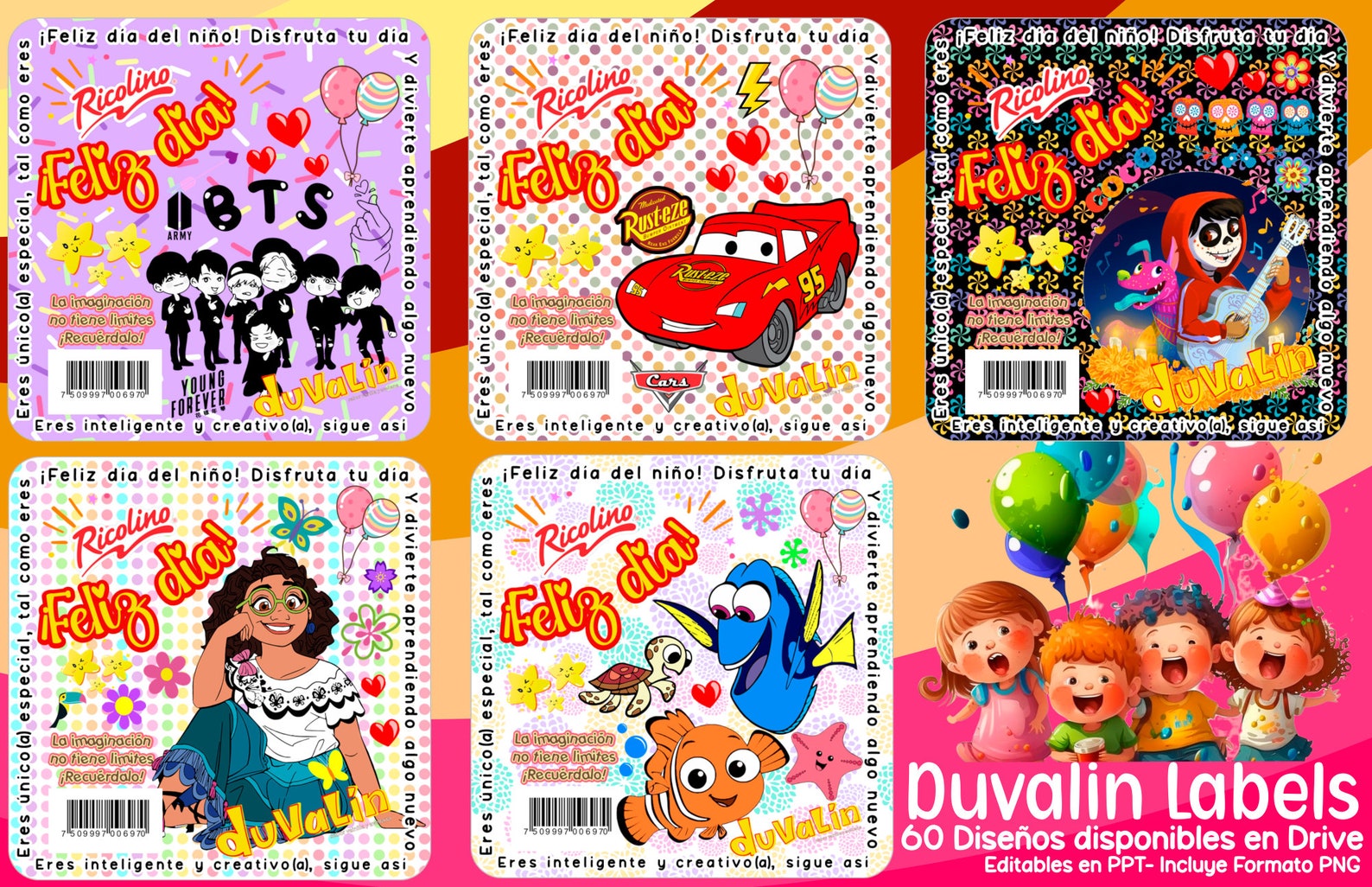60 EDITABLE Duvalín Labels and 50 Blister Labels Sweets PNG Children's ...