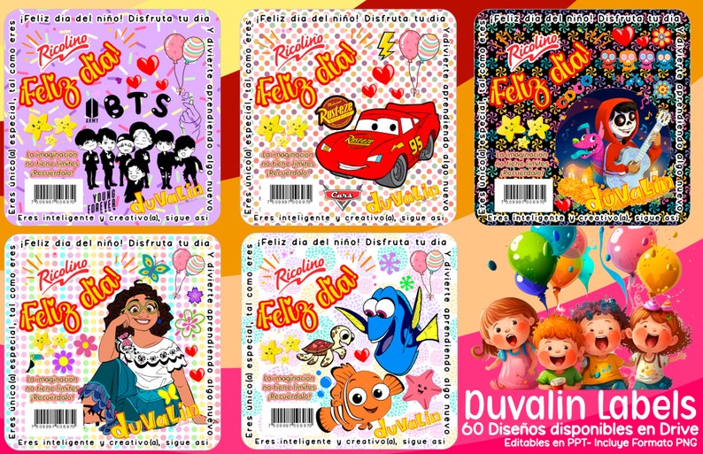 60 EDITABLE Duvalín Labels and 50 Blister Labels Sweets PNG Children's ...