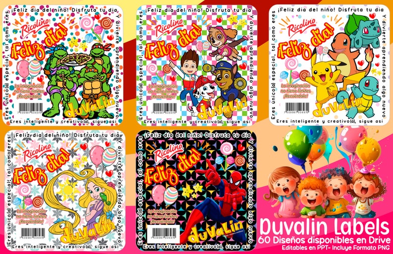 60 EDITABLE Duvalín Labels and 50 Blister Labels Sweets PNG Children's ...