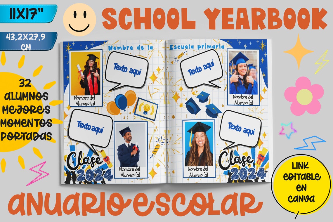 School Yearbook Template Editable in Canva / School Yearbook 2024 ...