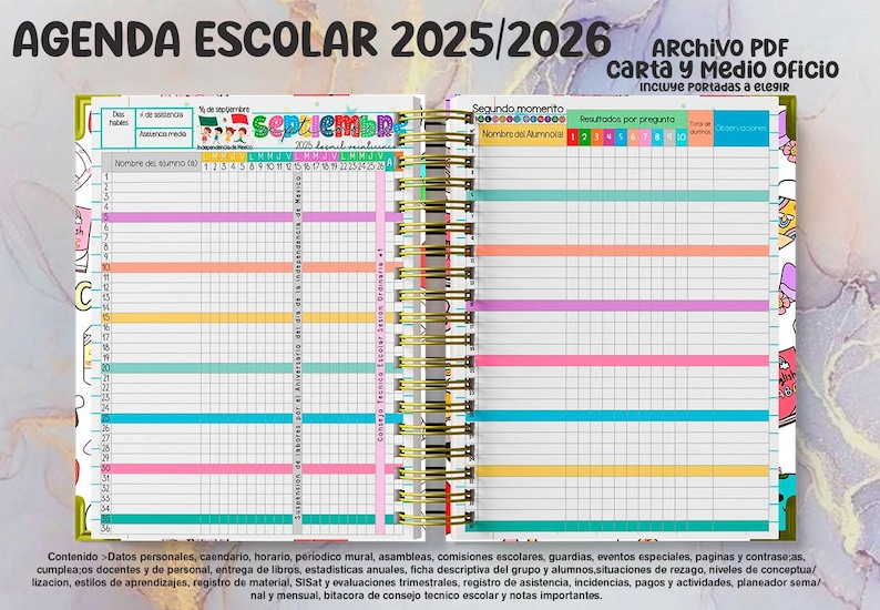 Agenda escolar colorida y completa para maestra de primaria ciclo ...
