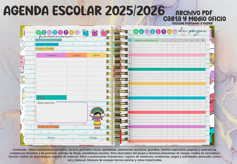 Agenda escolar colorida y completa para maestra de primaria ciclo ...