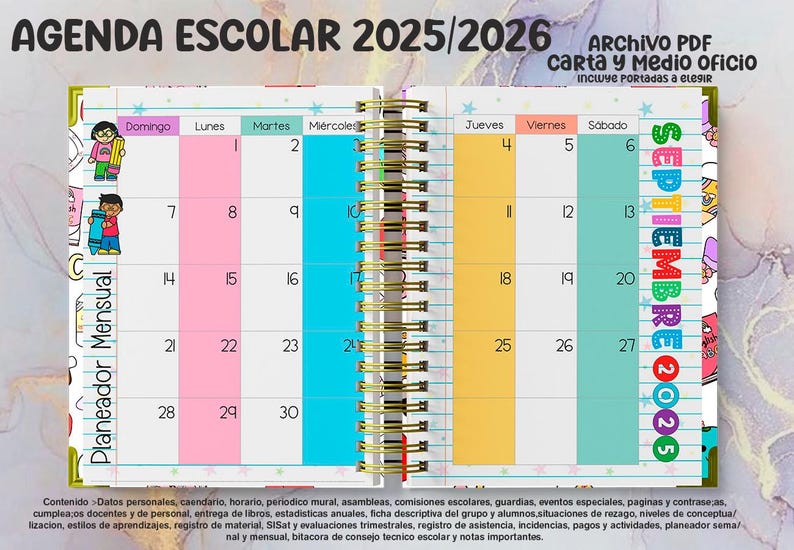 Agenda escolar colorida y completa para maestra de primaria ciclo ...