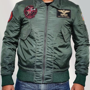Men’s Handmade Top Maverick Pilot Flight Bomber Green Aviator ...