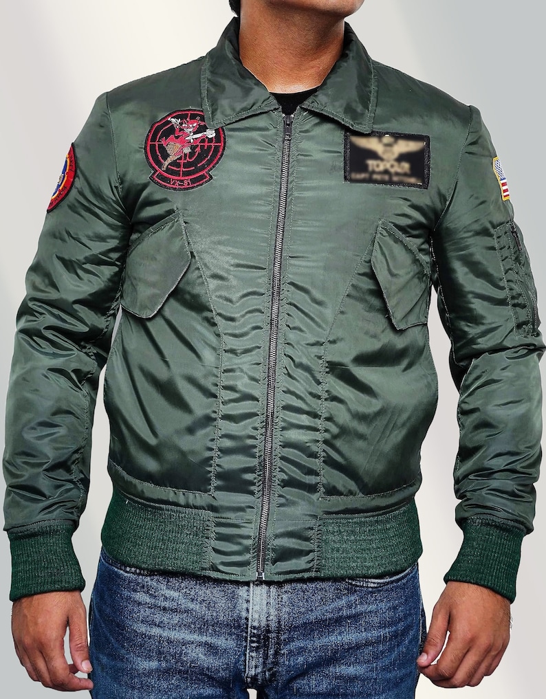 Men’s Handmade Top Maverick Pilot Flight Bomber Green Aviator ...