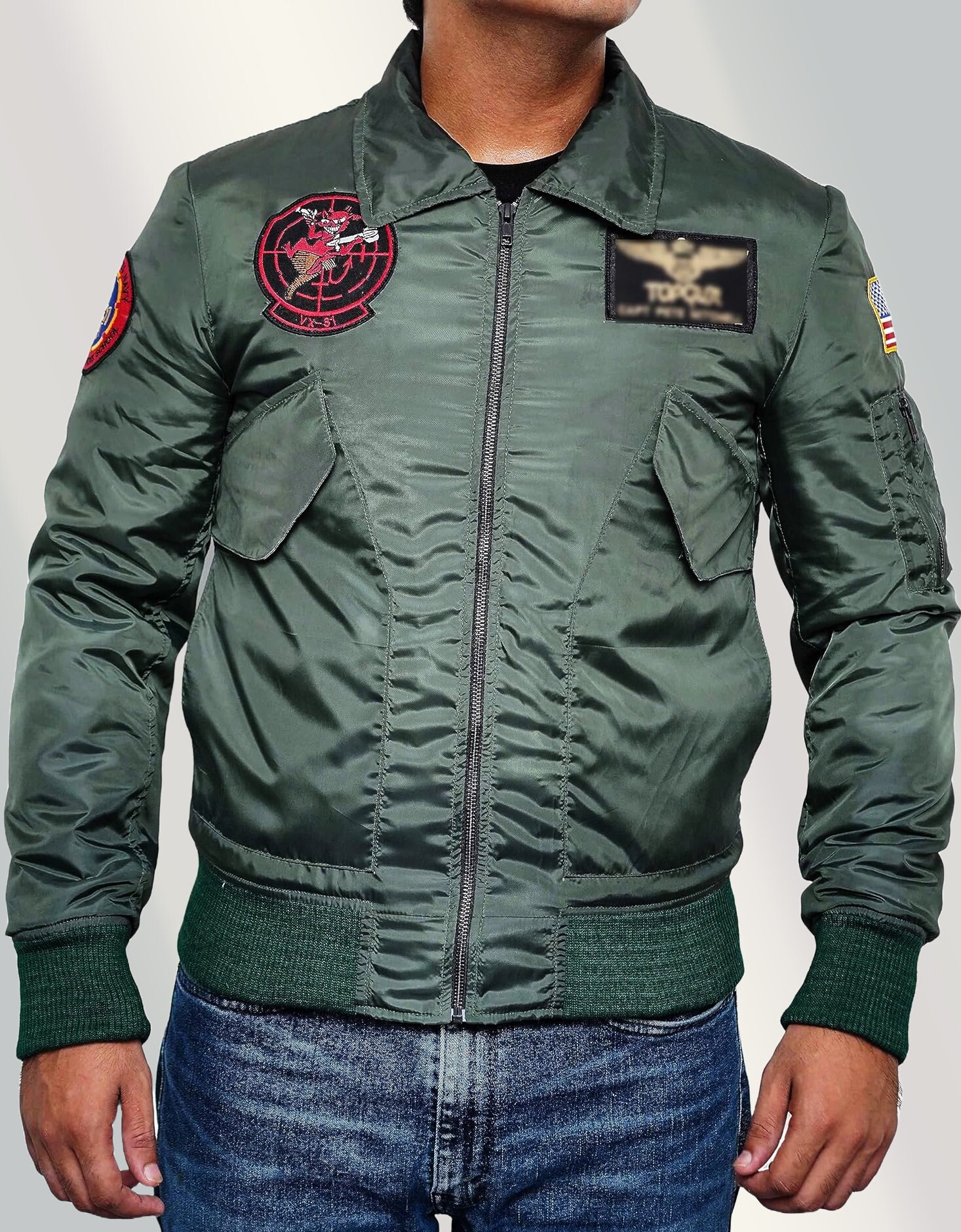 Men’s Handmade Top Maverick Pilot Flight Bomber Green Aviator ...