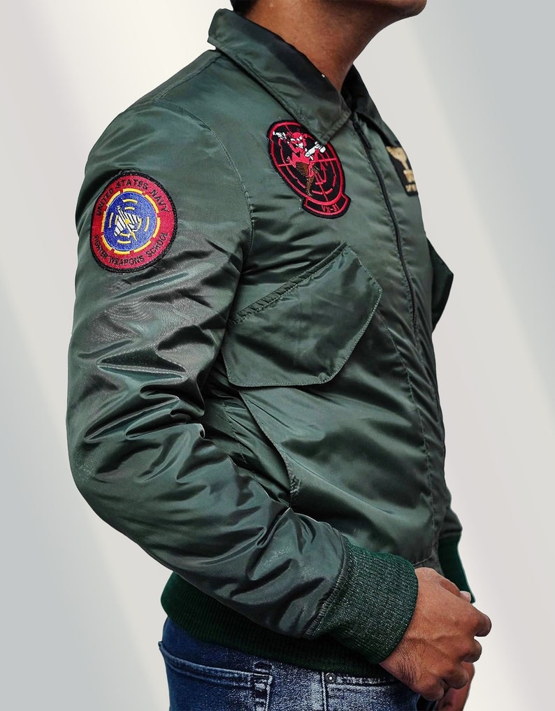 Men’s Handmade Top Maverick Pilot Flight Bomber Green Aviator ...