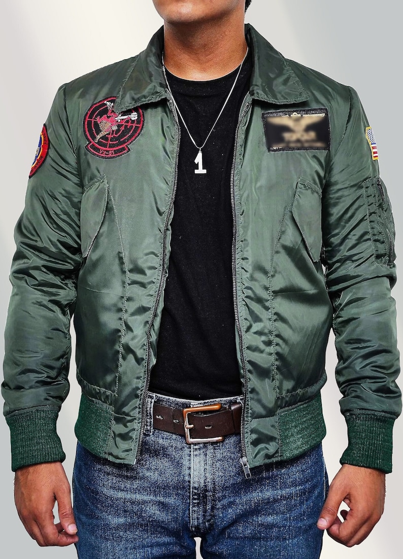 Men’s Handmade Top Maverick Pilot Flight Bomber Green Aviator ...