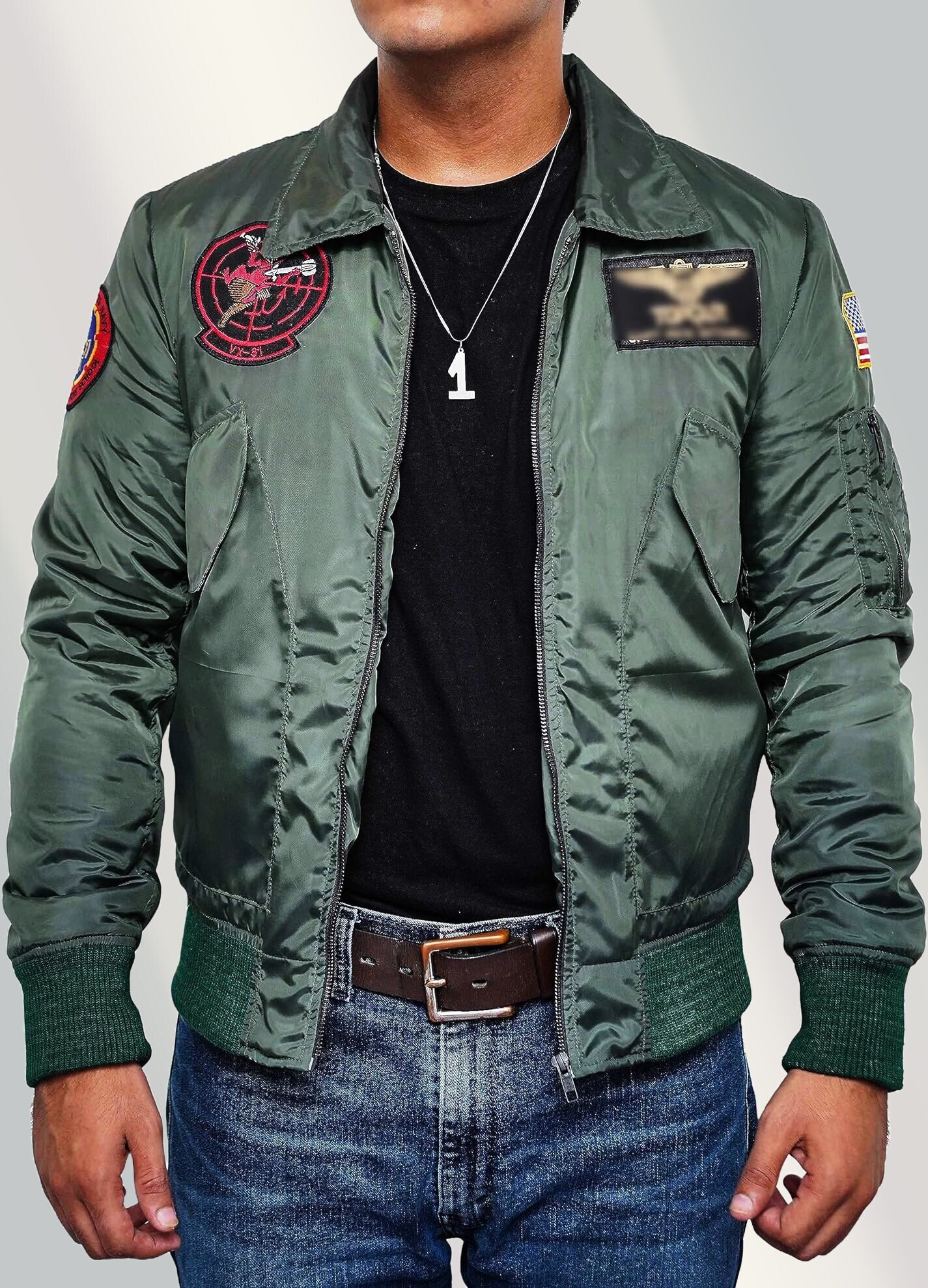 Men’s Handmade Top Maverick Pilot Flight Bomber Green Aviator ...