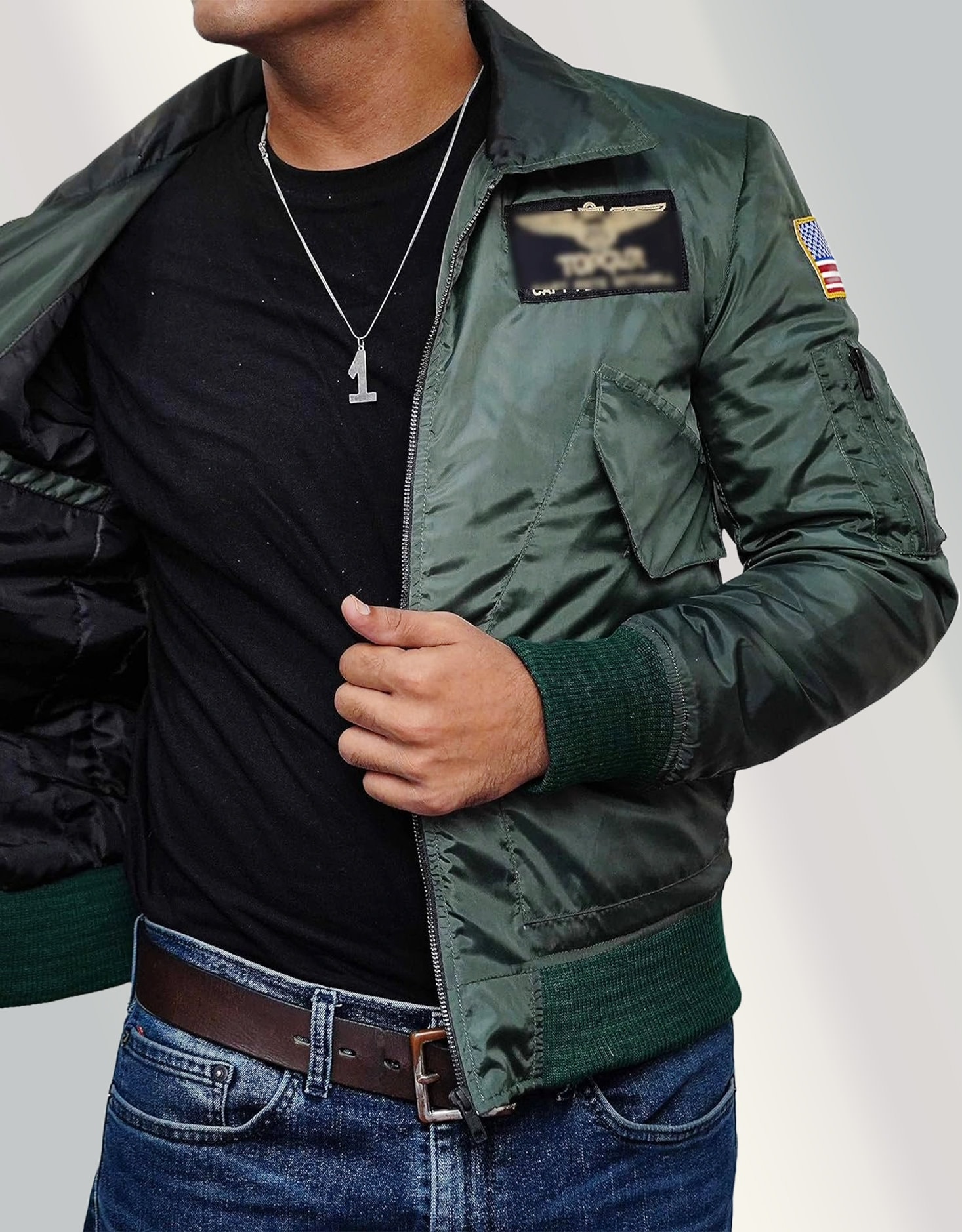 Men’s Handmade Top Maverick Pilot Flight Bomber Green Aviator ...