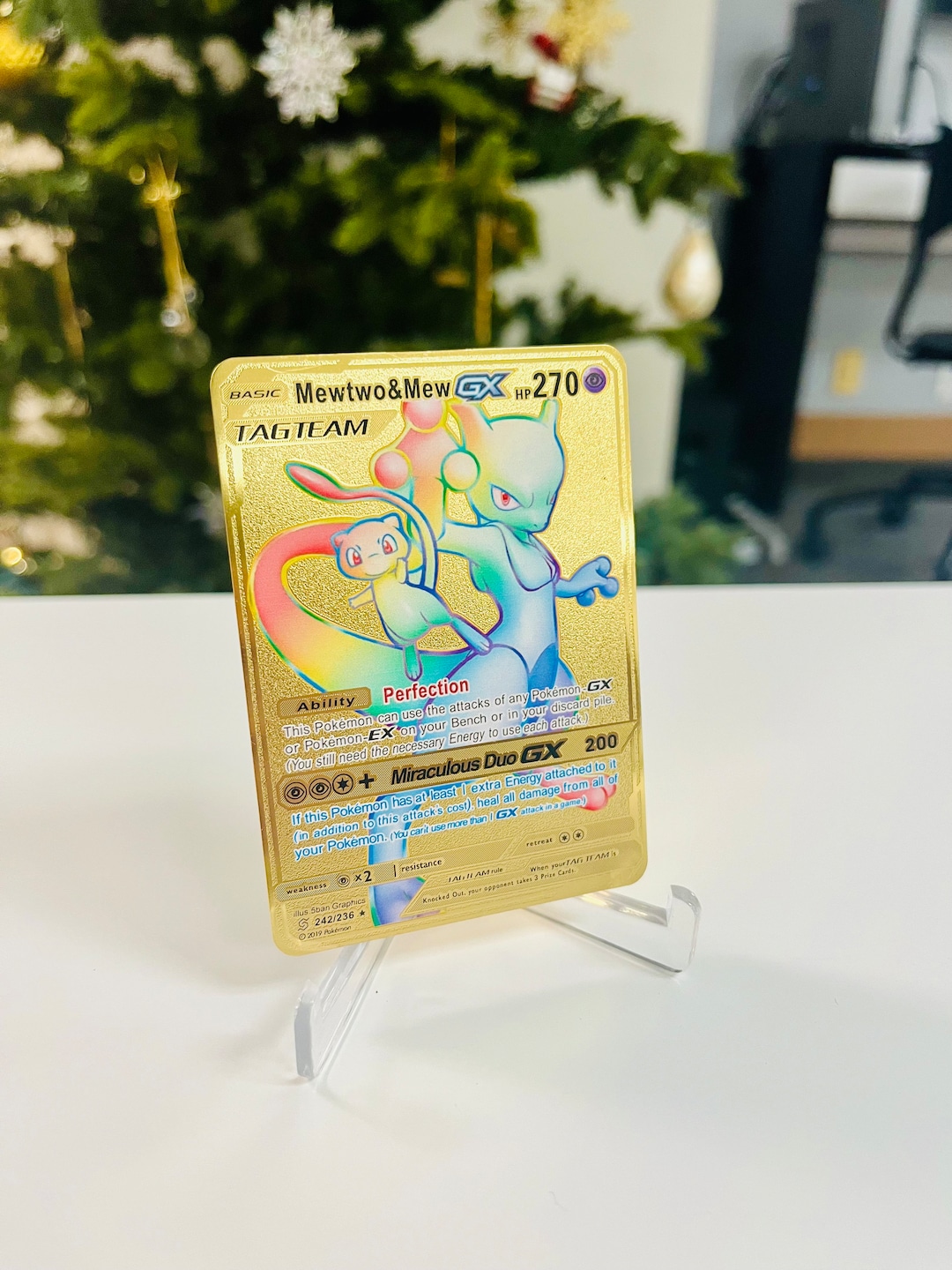 Mewtwo & Mew GX Rainbow Custom Gold Metal Pokémon Card - Etsy