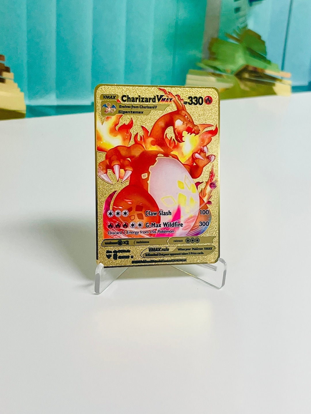 Charizard VMAX Custom Gold Metal Pokemon Card Fire Red - Etsy
