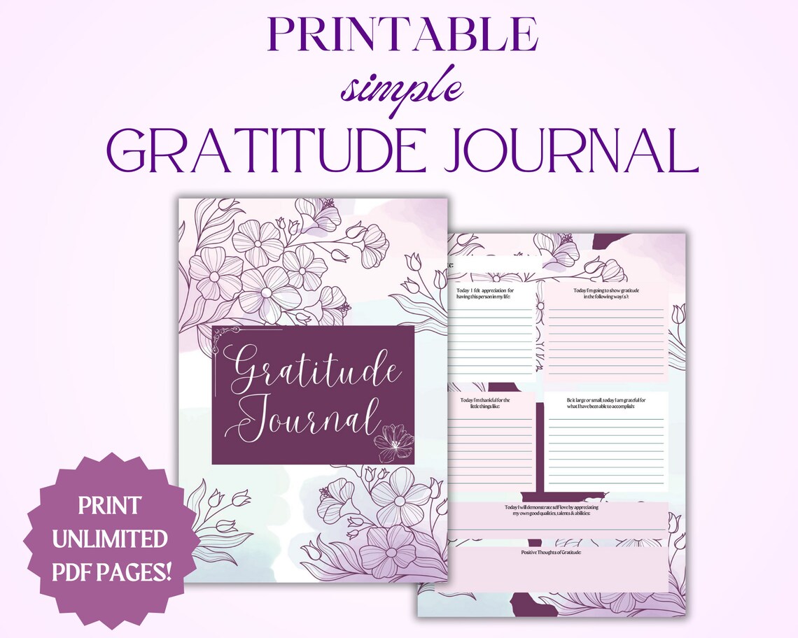 Gratitude Journal Printable Digital Simple Floral Gratitude Daily ...