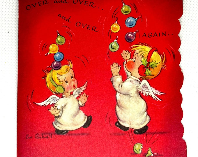 Vintage 1950's Eve Rockwell Cheerie Cherubs Christmas Card, Great Color ...