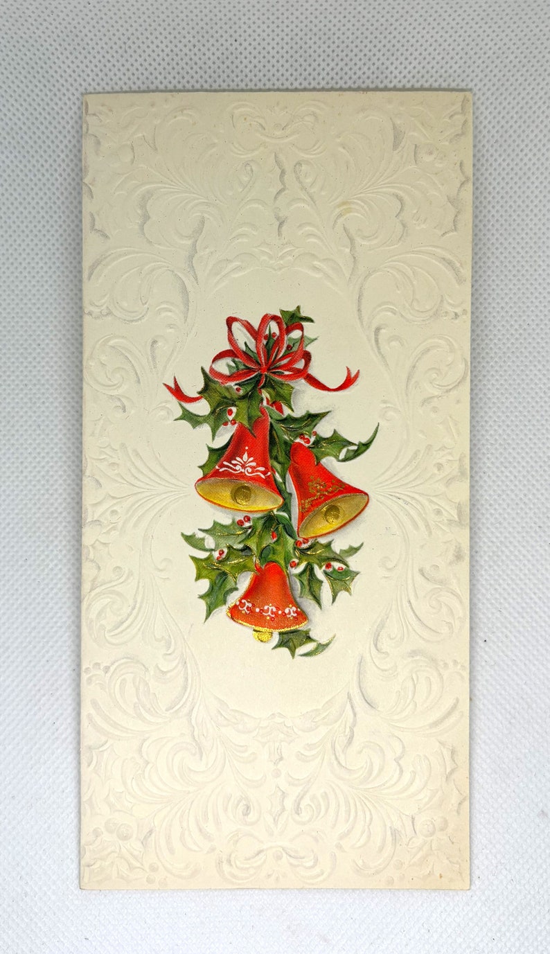 Vintage 1950's USED & SIGNED Small Embossed Christmas Card With Bells, Great Graphics for ...