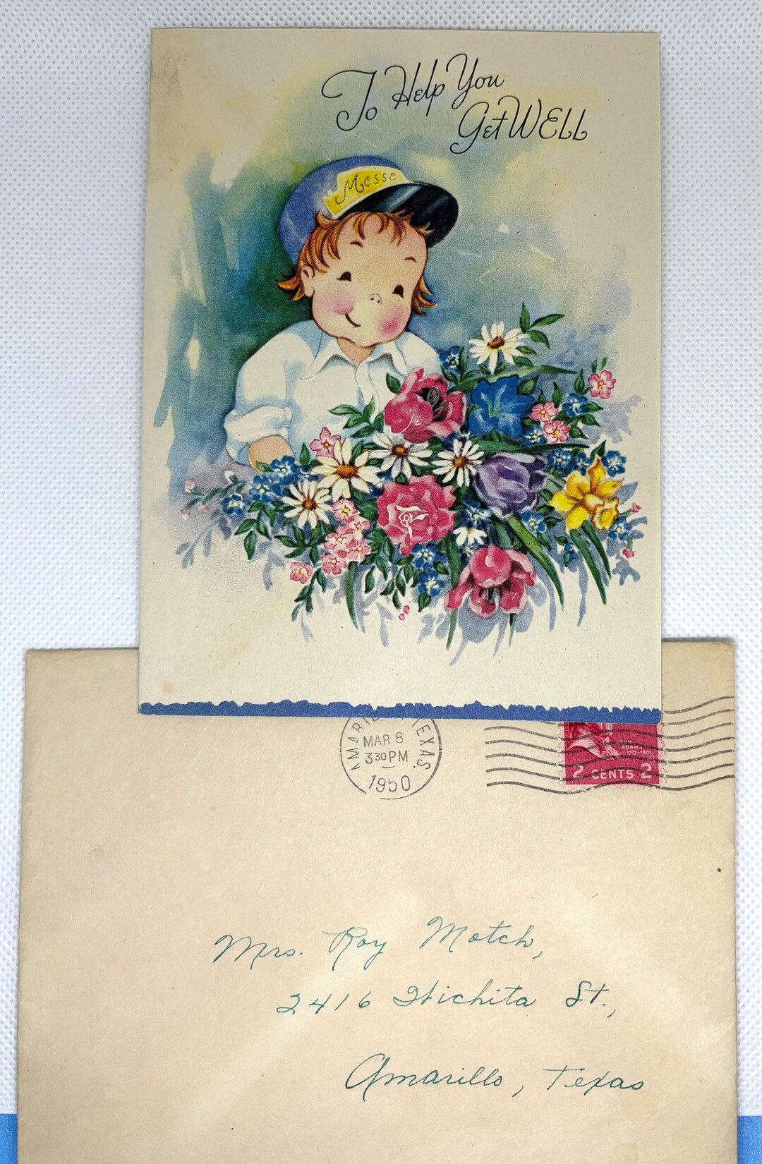 Vintage 1950 Get Well Card & Envelope Used and Signed With Great ...