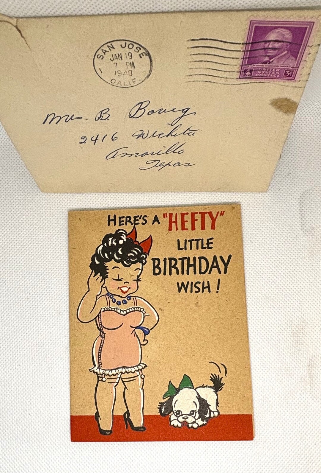 Vintage 1948 Happy Birthday you Old Hag Card / Envelope With Lady and ...