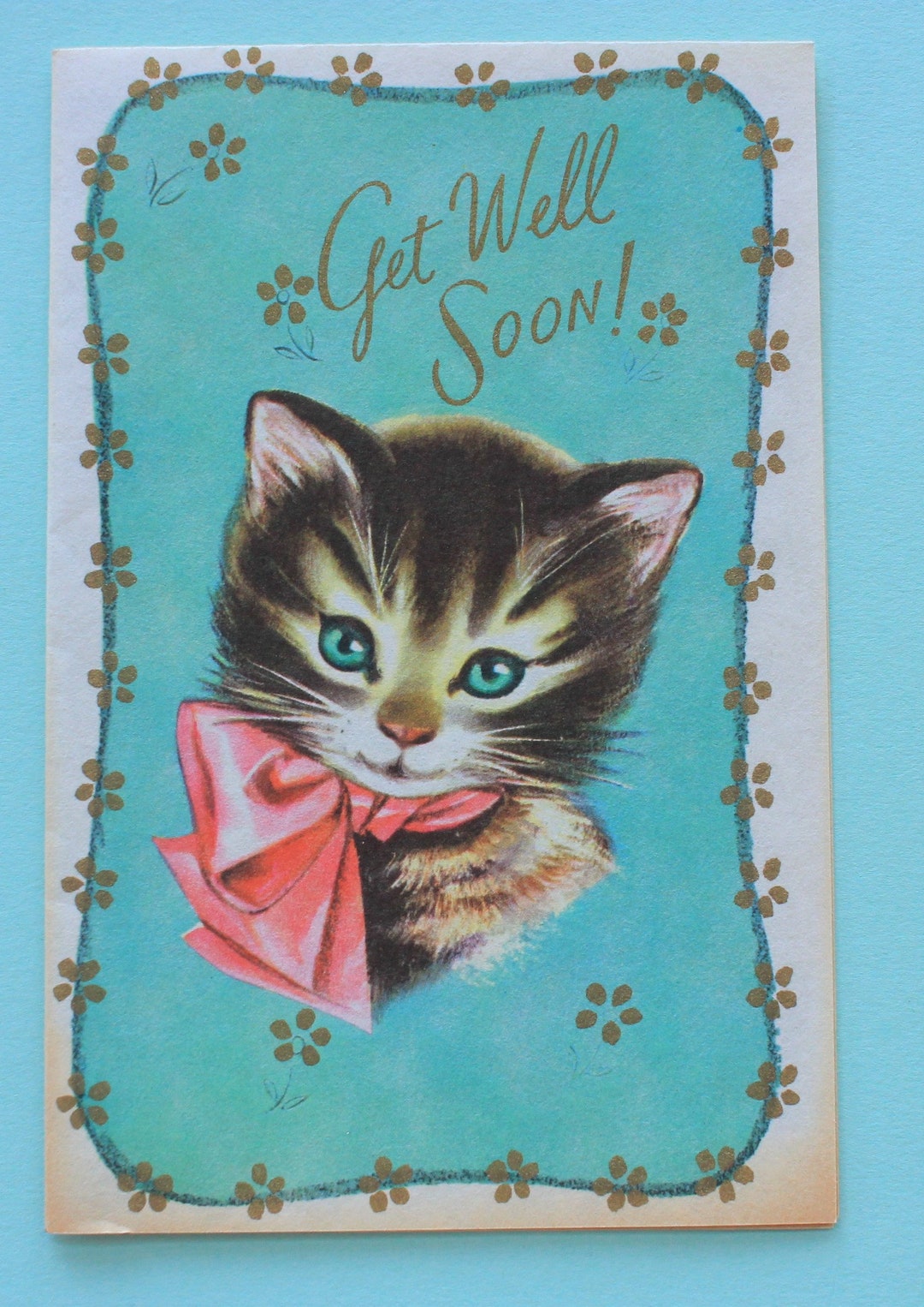 Vintage 1950's Get Well Soon Kitty Cat Kitten Card Used and Signed ...