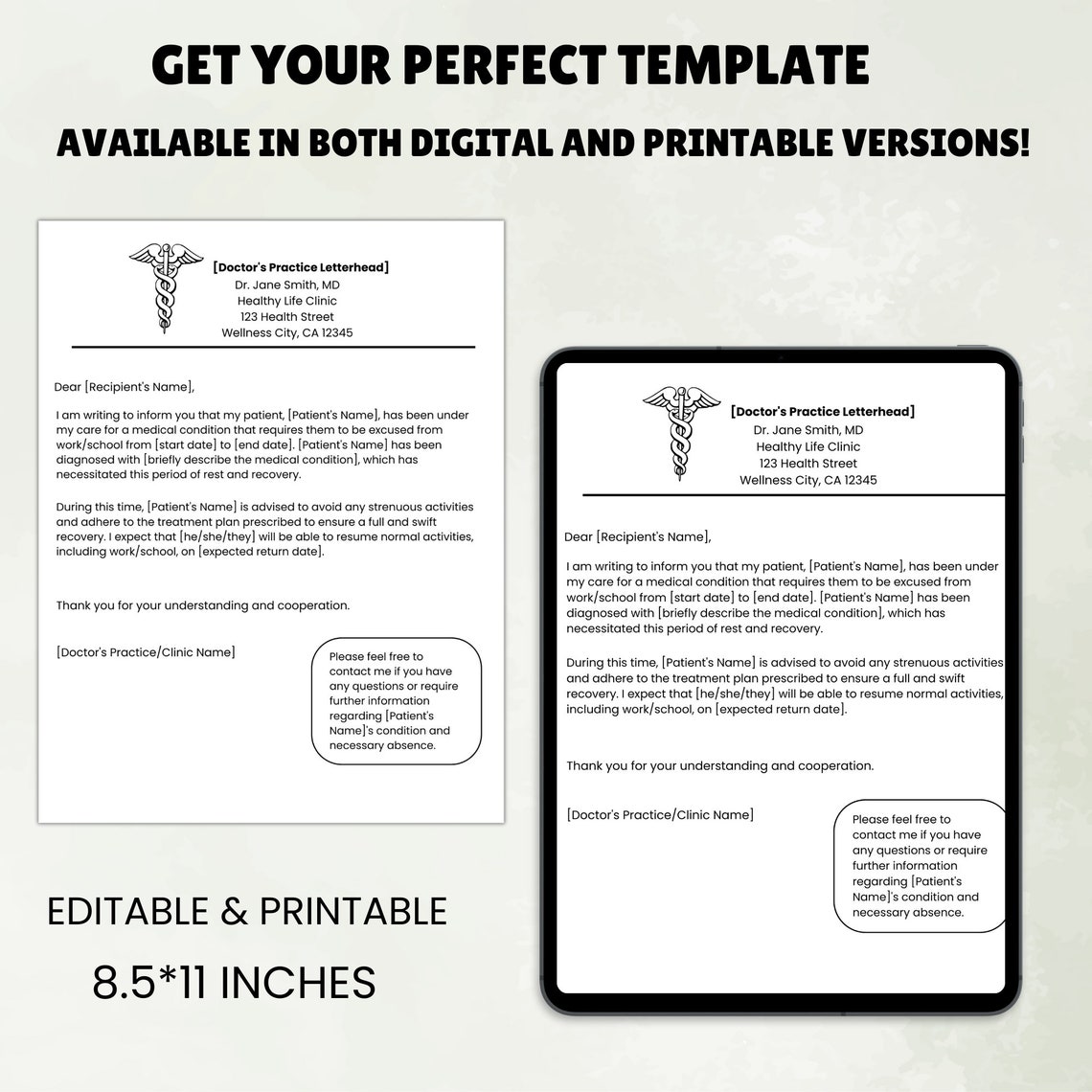 Doctor Excuse Letter | Doctor Note Template | Doctors Note for Work ...