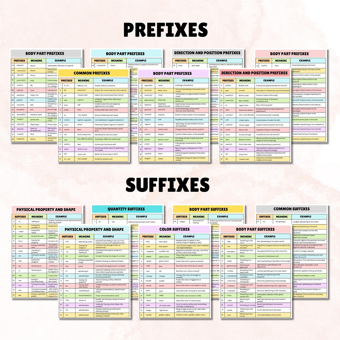 Complete Medical Terminology Prefixes and Suffixes | Study Guide ...