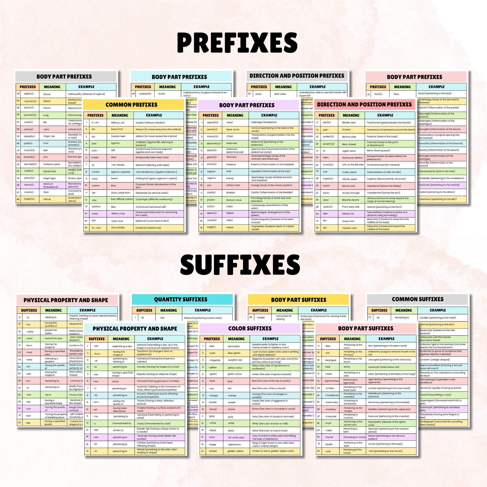 Complete Medical Terminology Prefixes and Suffixes | Study Guide ...