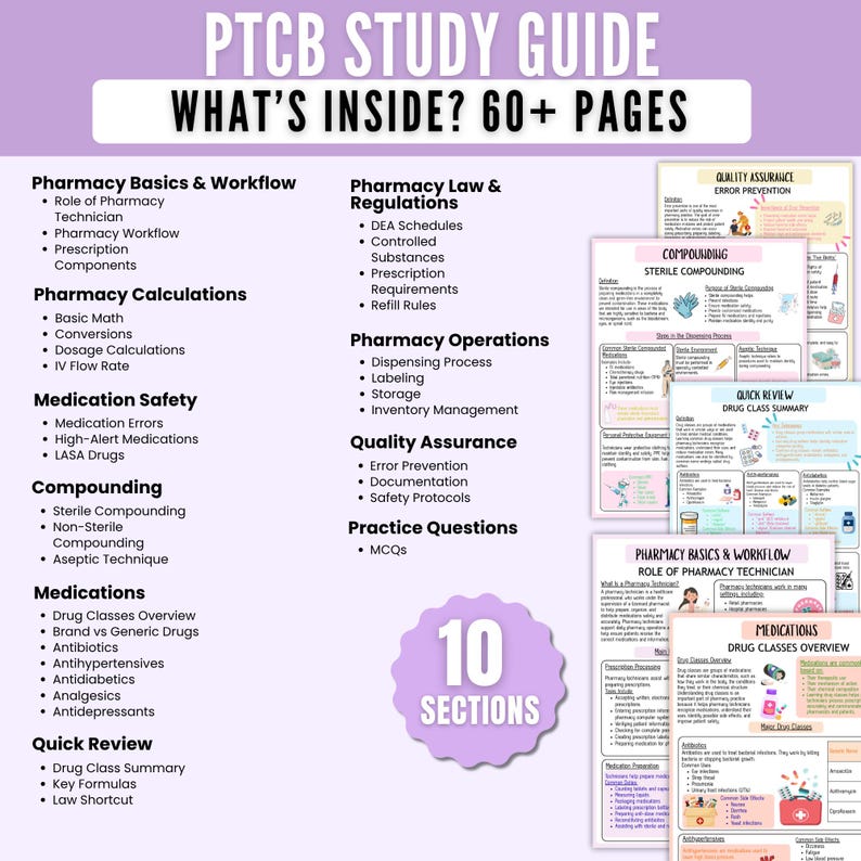 PTCB Study Guide | Pharmacy Technician Notes | PTCB Exam Review | Drug ...