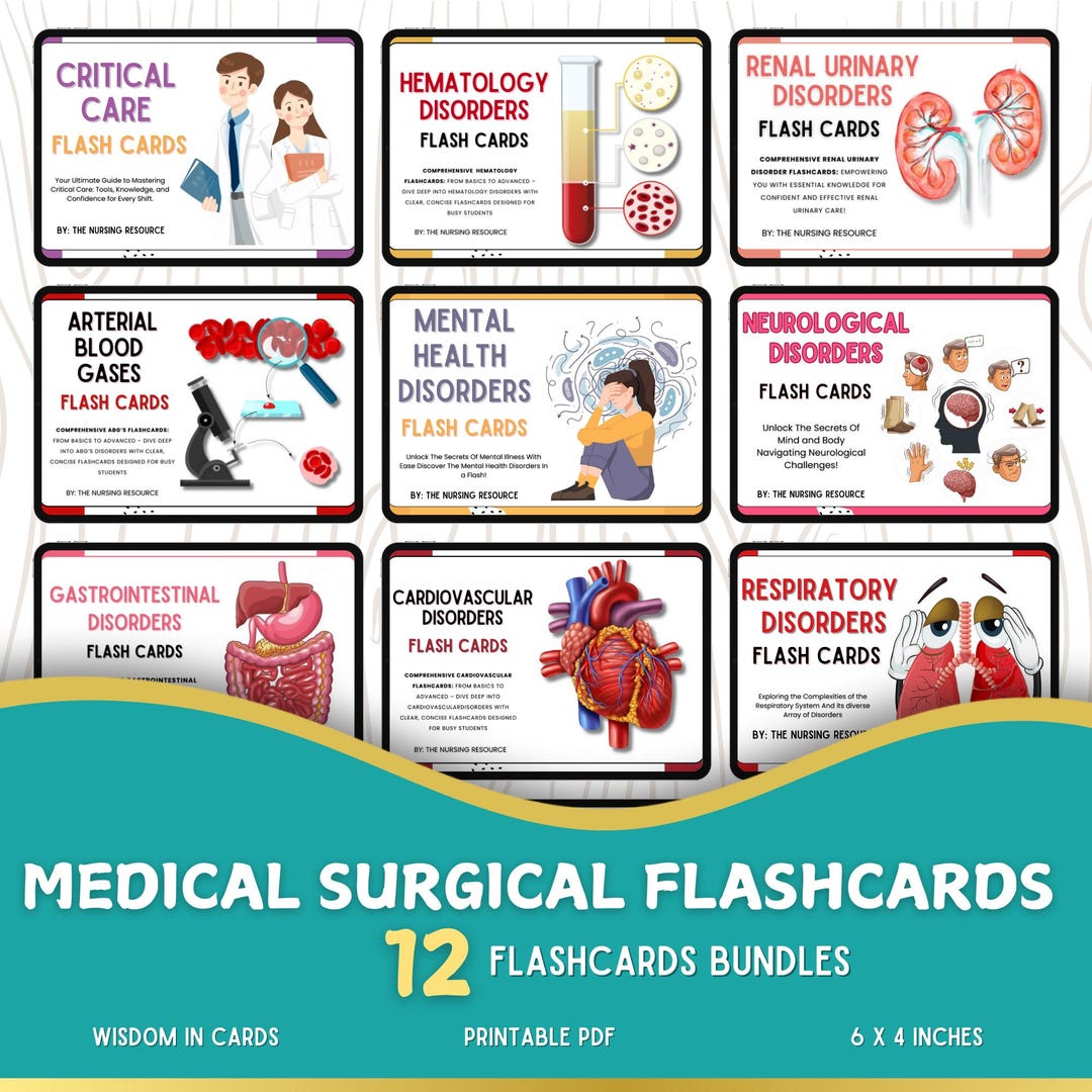 Medical Surgical Flashcards Bundle | Med Surg Notes | Nursing Study ...