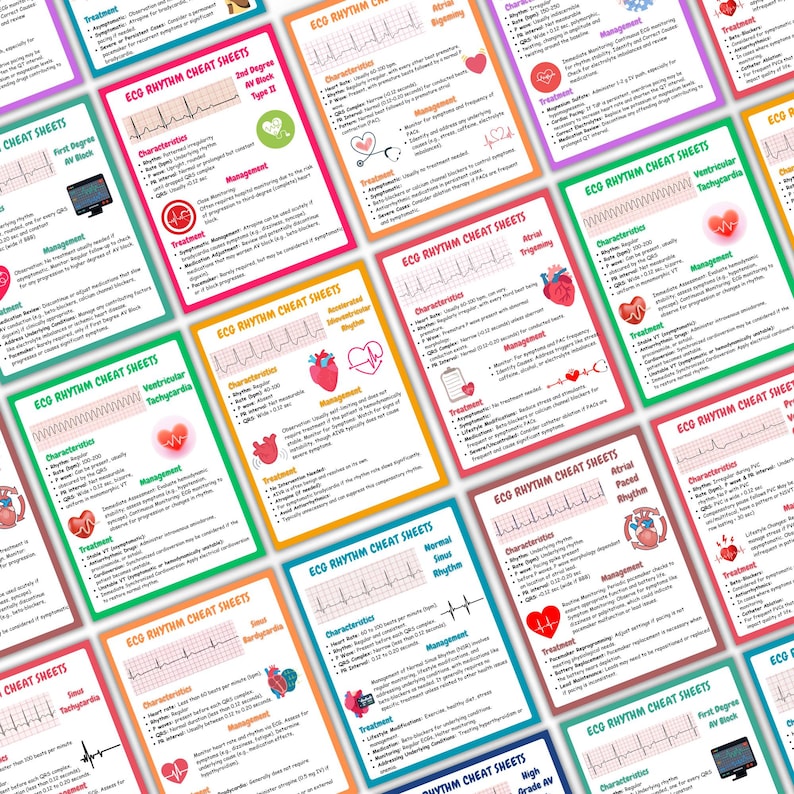 ECG Rhythm & Arrhythmias Cheat Sheets Bundle | EKG Interpretation | Heart Rhythms | ECG Study ...