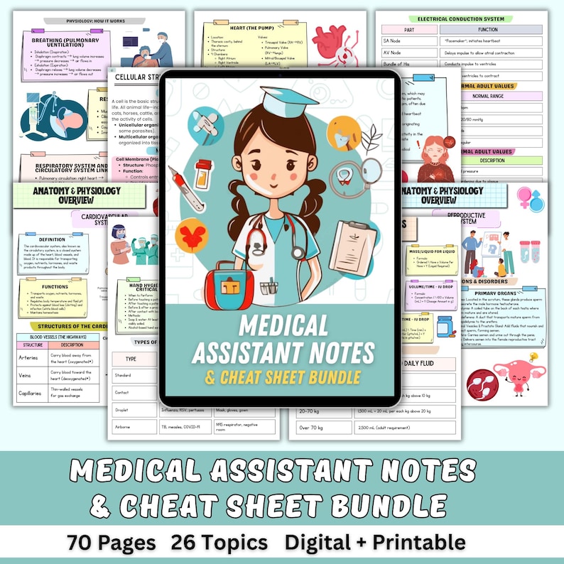 Medical Assistant Notes & Cheat Sheet Bundle | Nursing Notes | Digital ...