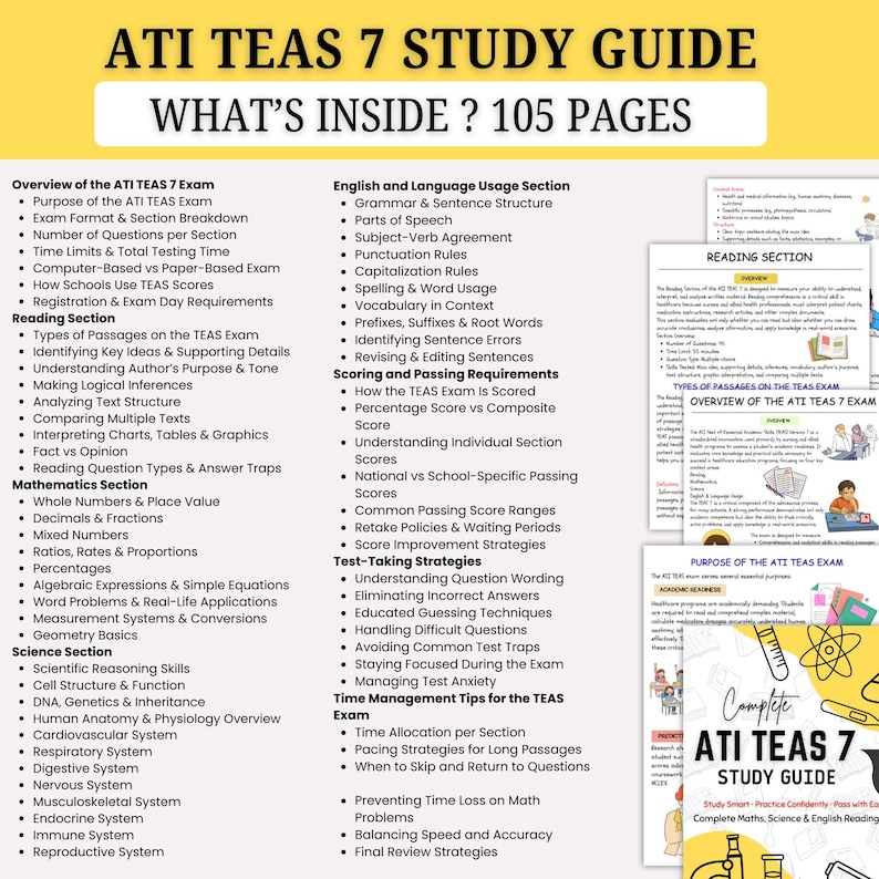 ATI TEAS 7 Study Guide Bundle 2026 | 100+ Pages | Math, Science ...