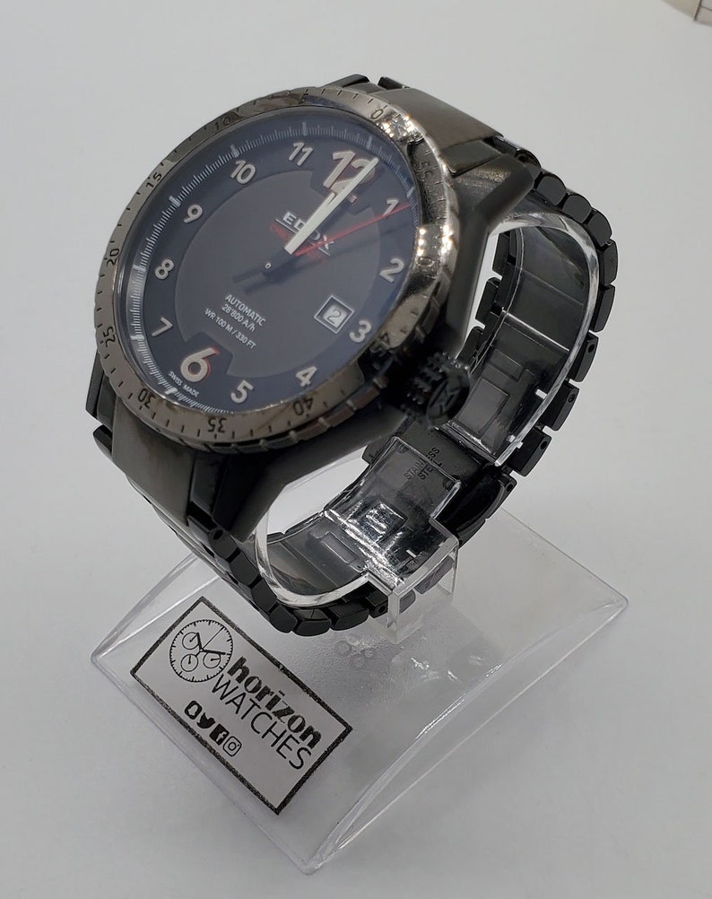 EDOX - Stainless Steel Black Dial Vintage Men's Automatic Watch - 80094 ...