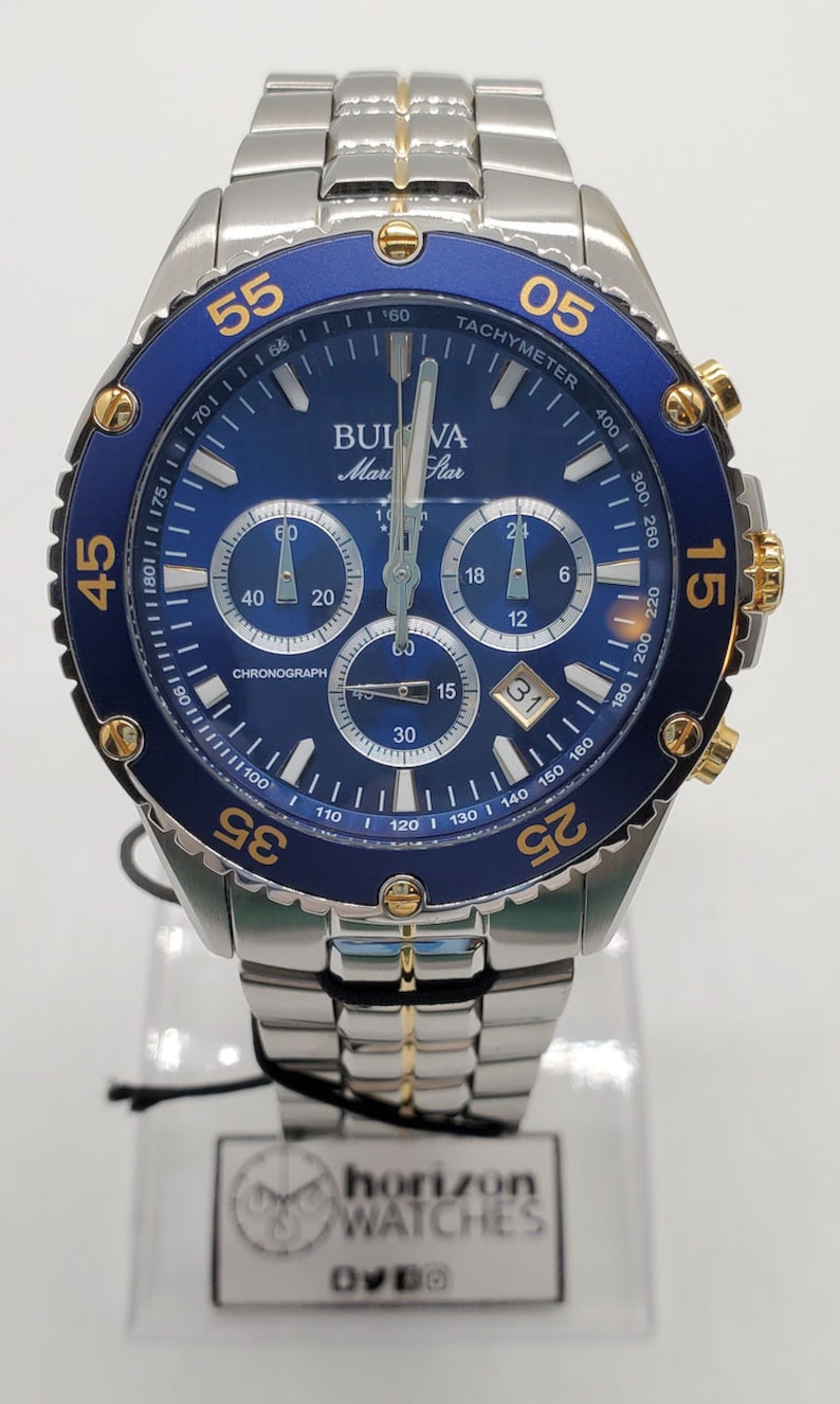 Bulova Marine Star, Chronograph Stainless Steel Silver Blue Dial Men ...