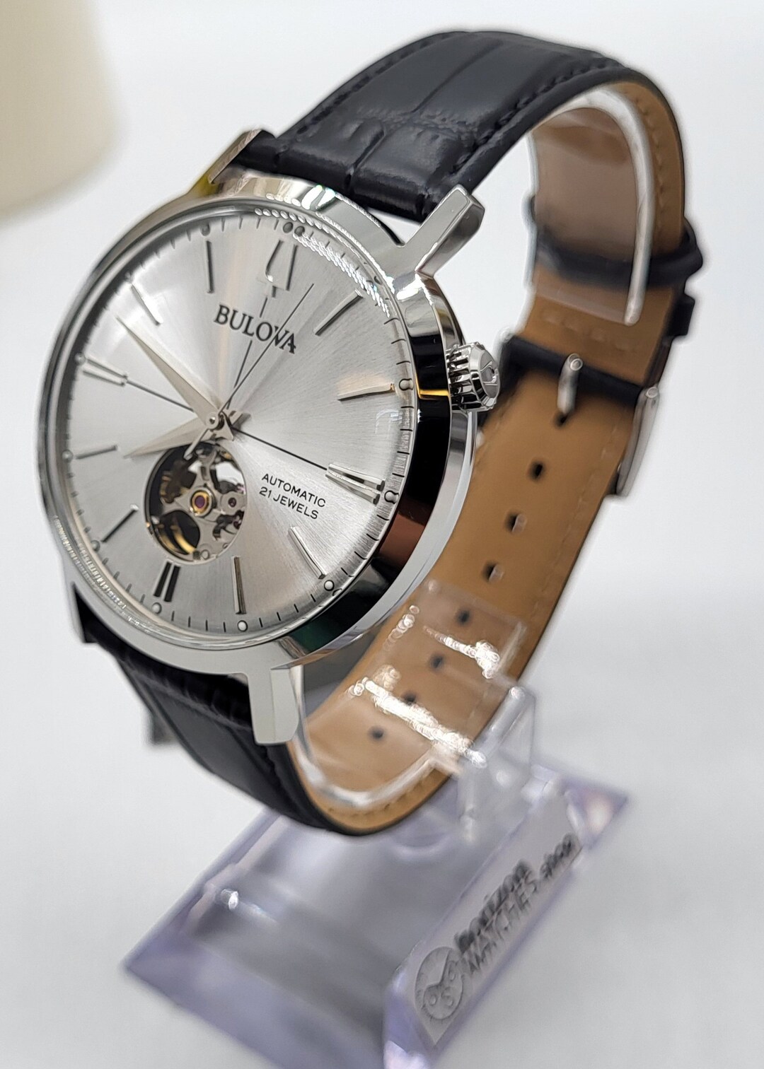 Bulova Aerojet, Stainless Steel Black Leather Automatic Men's Watch ...