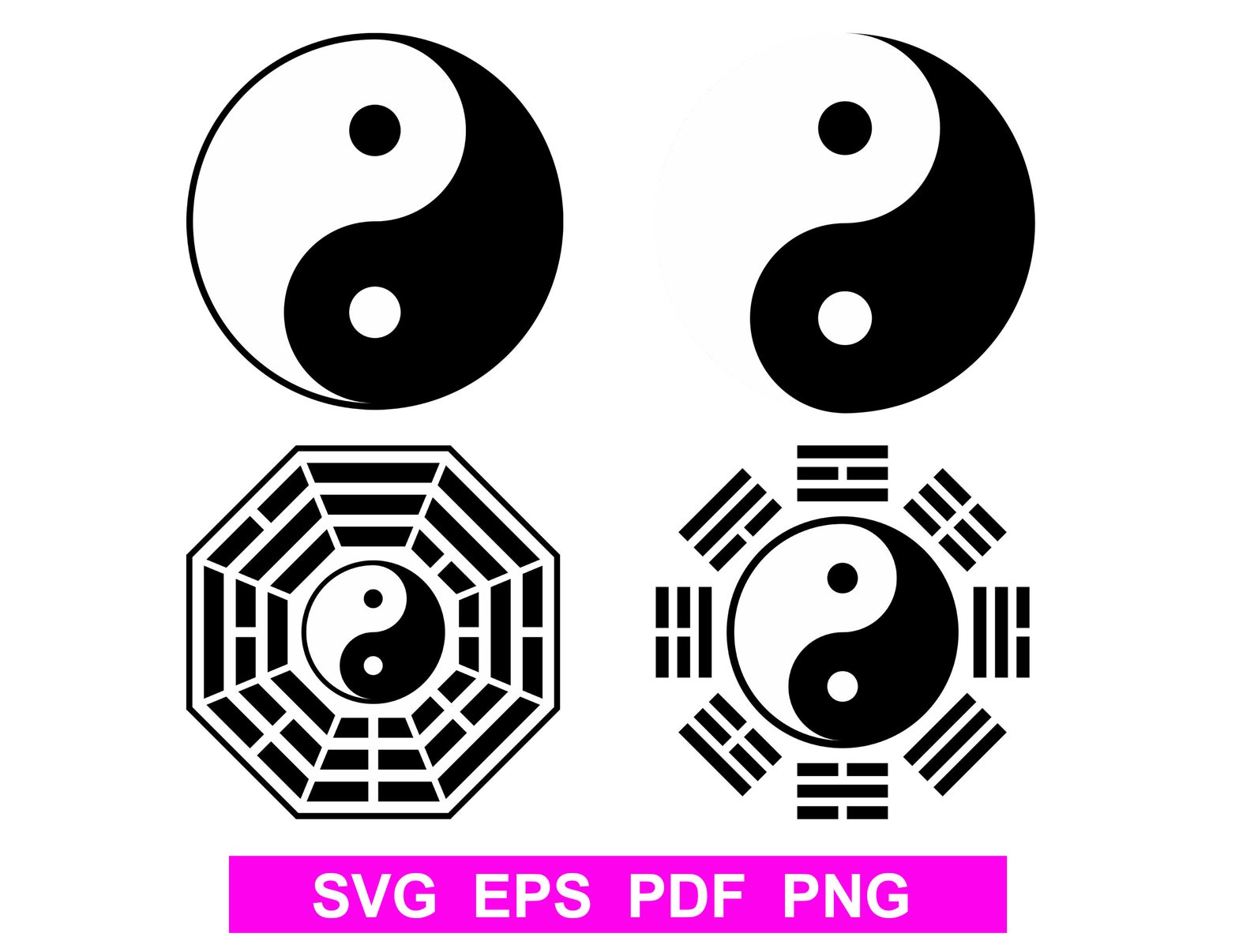 Yin Yang and Bagua Svg, Yin Yang Clipart, Bagua Clipart, Tai Chi Svg - Etsy