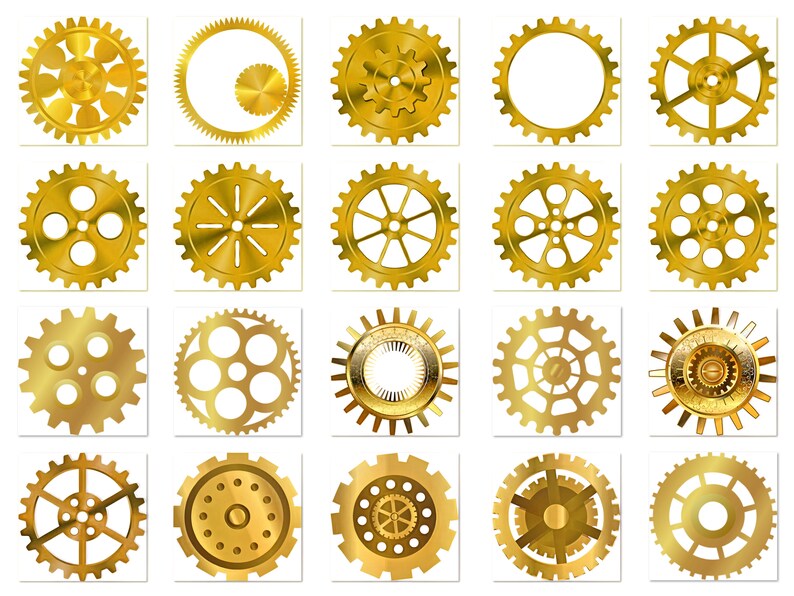 Mega Gear Collection. 318 Digital Images. SVG, JPG & PNG Files. Gold ...
