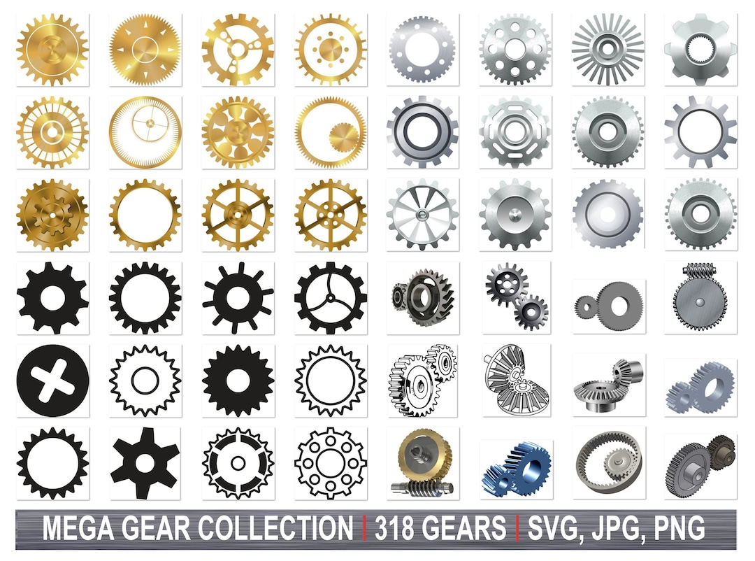 Mega Gear Collection. 318 Digital Images. SVG, JPG & PNG Files. Gold ...