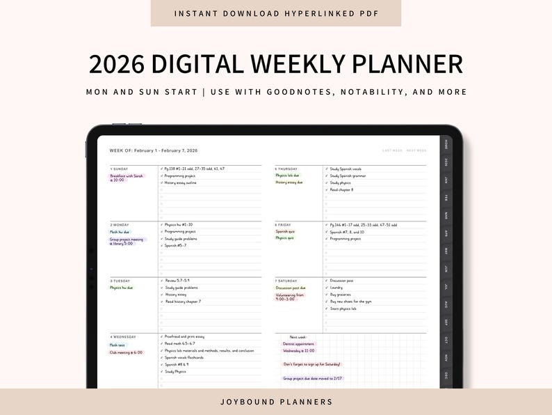 2026 Digital Planner, Digital Weekly Planner 2026, Goodnotes Planner ...