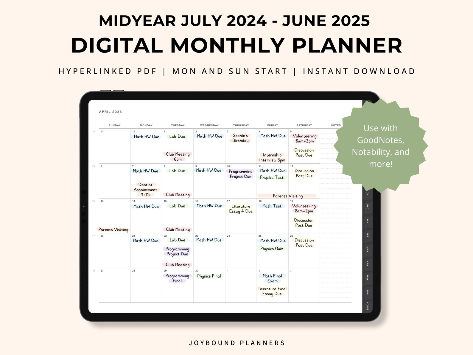 Midyear 2024 2025 Digital Planner, Digital Monthly Planner, Landscape ...