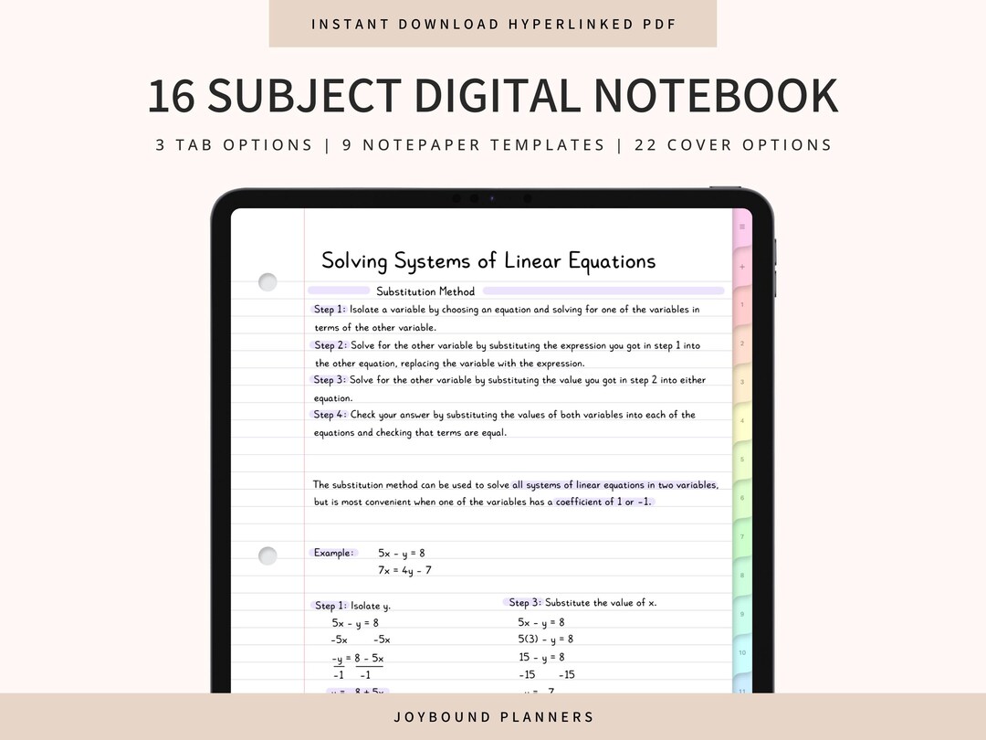 16 Subject Digital Notebook, Portrait Style, Student Notes (hyperlinked ...