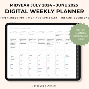 Midyear 2024 2025 Digital Planner Weekly Hourly Schedule Academic Year ...