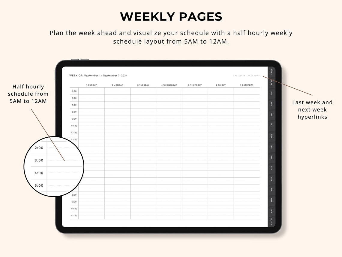Midyear 2024 2025 Digital Planner Weekly Half Hour Schedule Academic ...