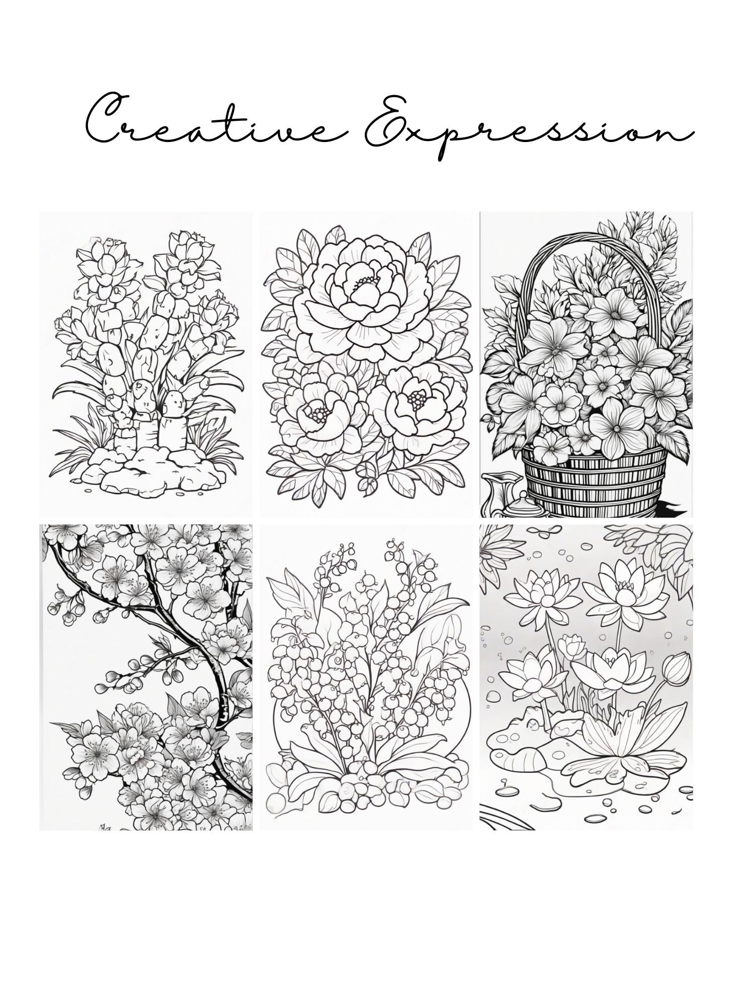 Floral Coloring Book for Kids and Adults, Relaxing and Stress-relieving ...