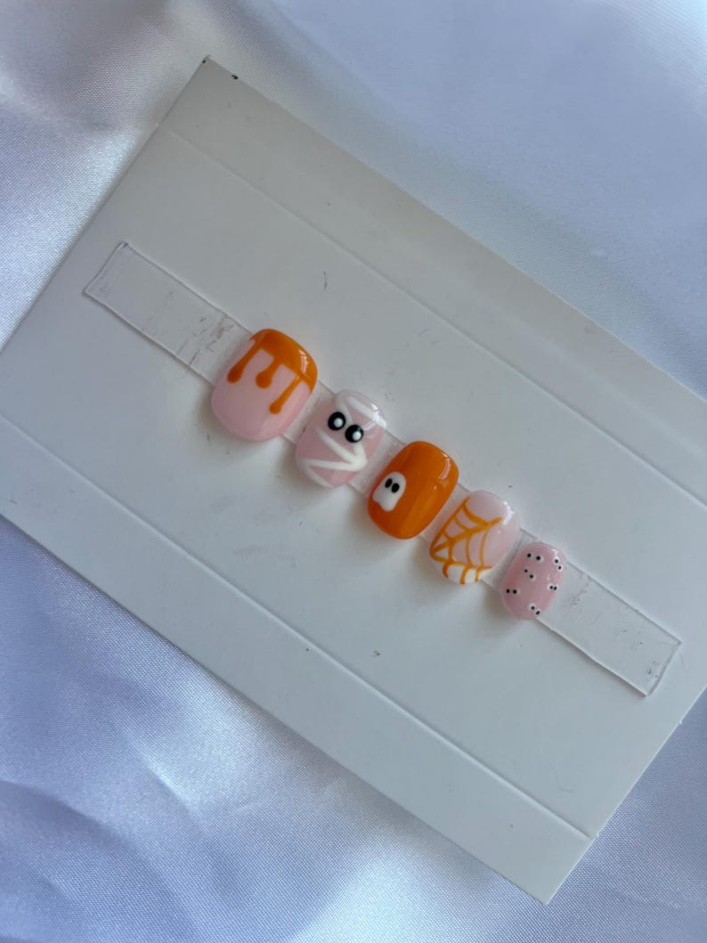 Luxury Hand Painted Press on Nails Spooky Orange Mummy - Halloween ...