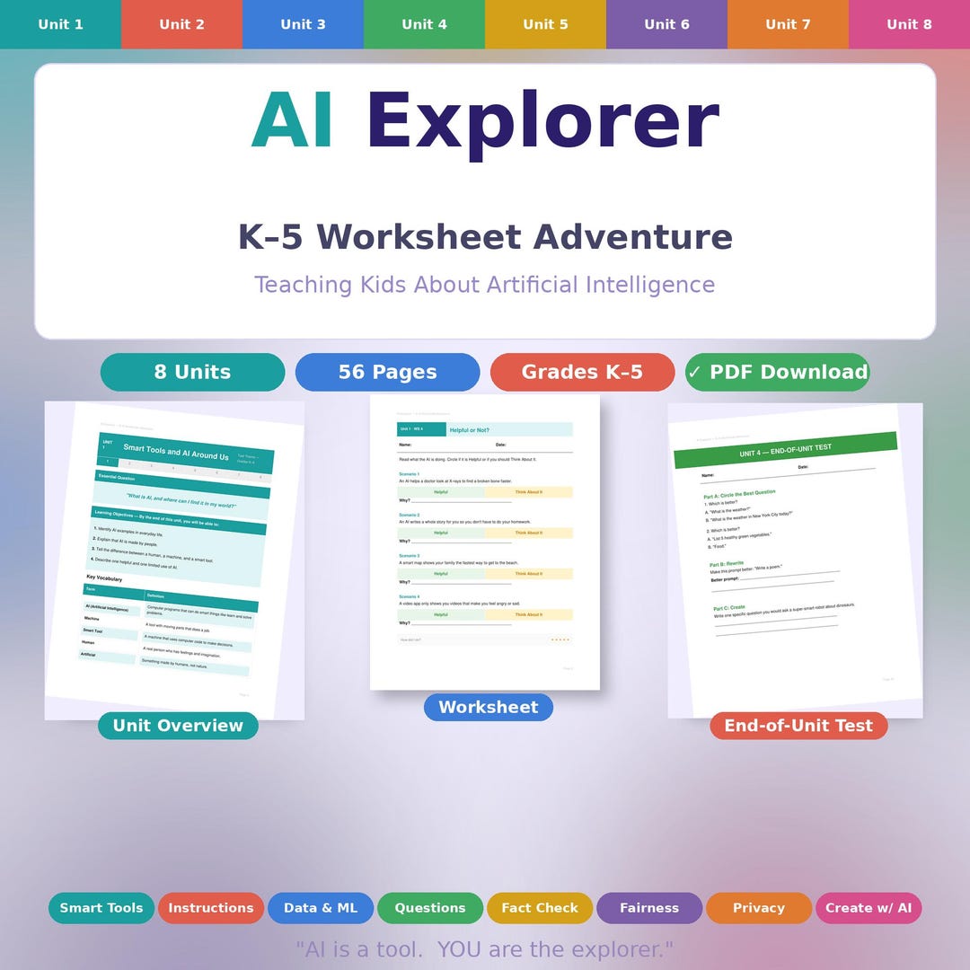 AI Literacy Worksheet Pack K-5 | 8-unit Printable Curriculum ...